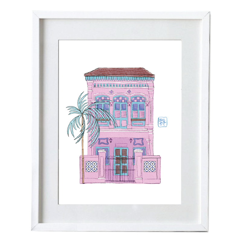 Singapore Shophouse - poster - pink color – Livac Designs