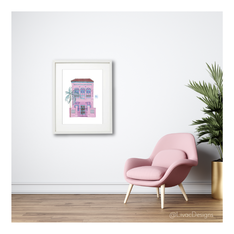 Singapore Shophouse - poster - pink color – Livac Designs